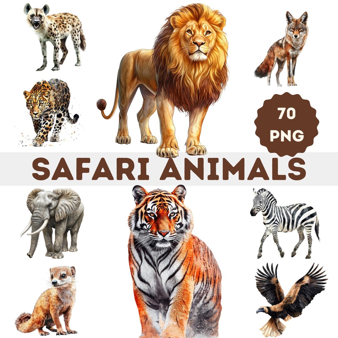 Watercolor Safari Animals Clipart, African Wildlife Illustrations ...