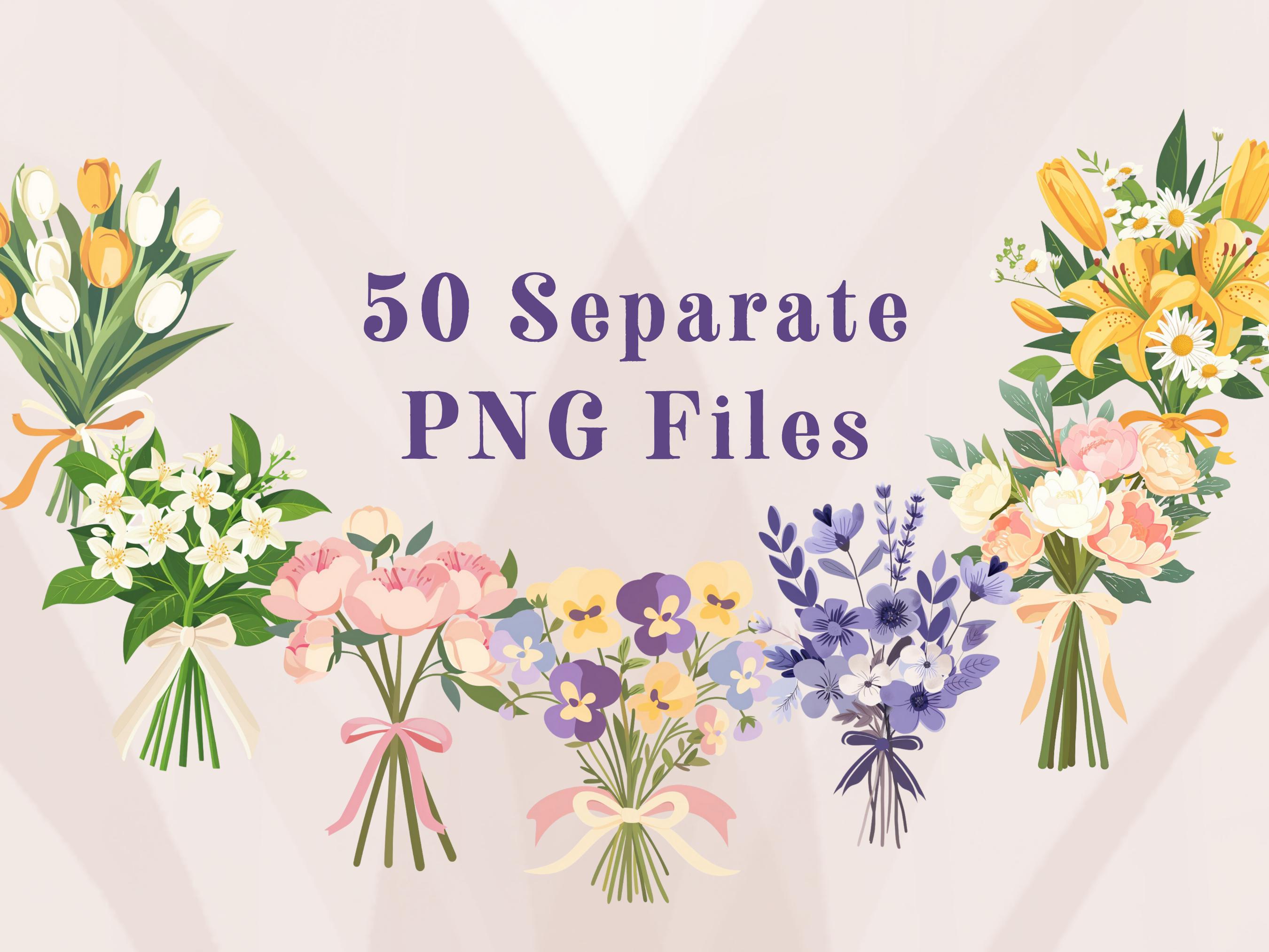 50 PNG, Flowers Clipart Set, PNG Digital Flower Images for Crafts ...