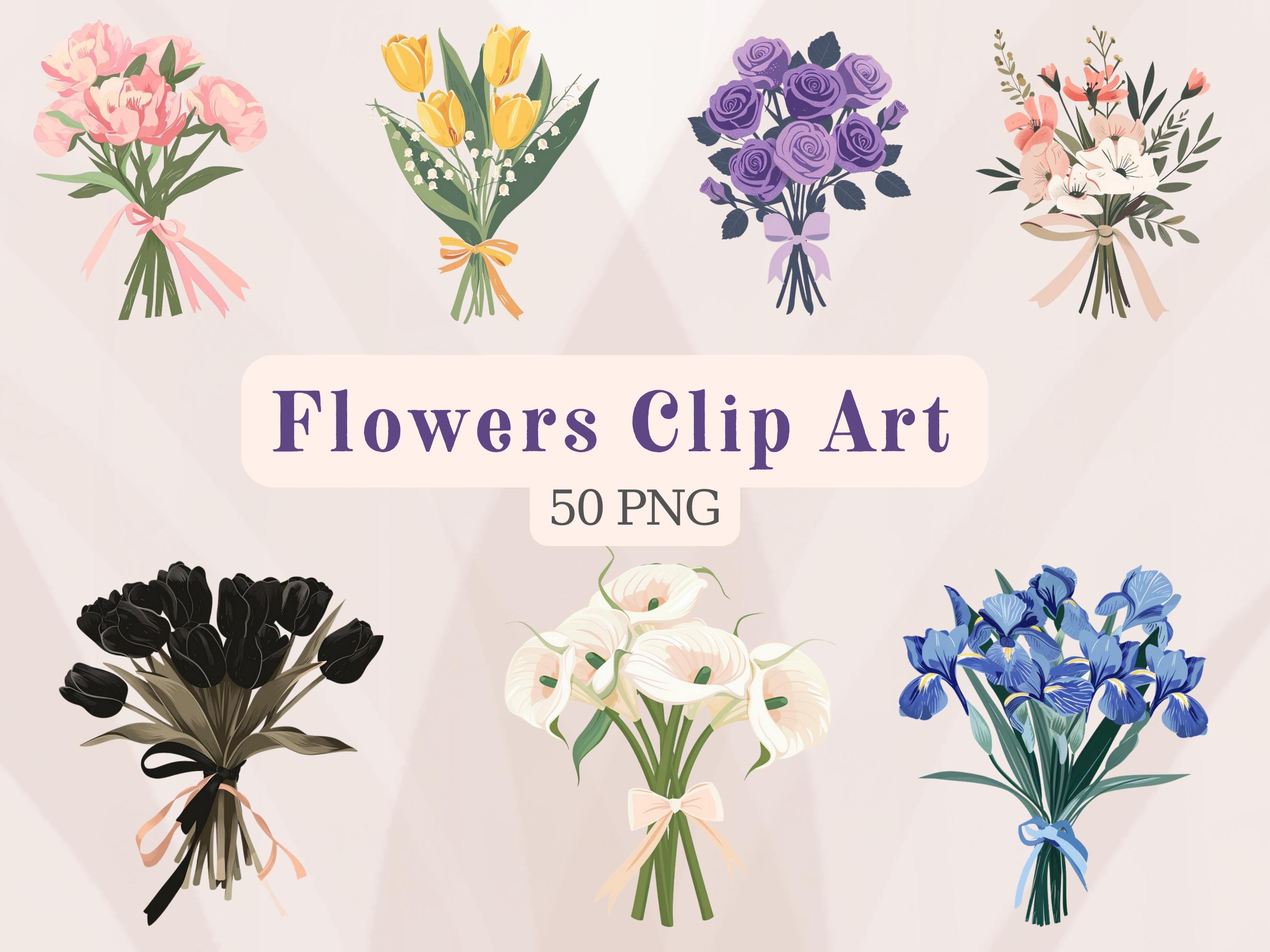 50 PNG, Flowers Clipart Set, PNG Digital Flower Images for Crafts ...