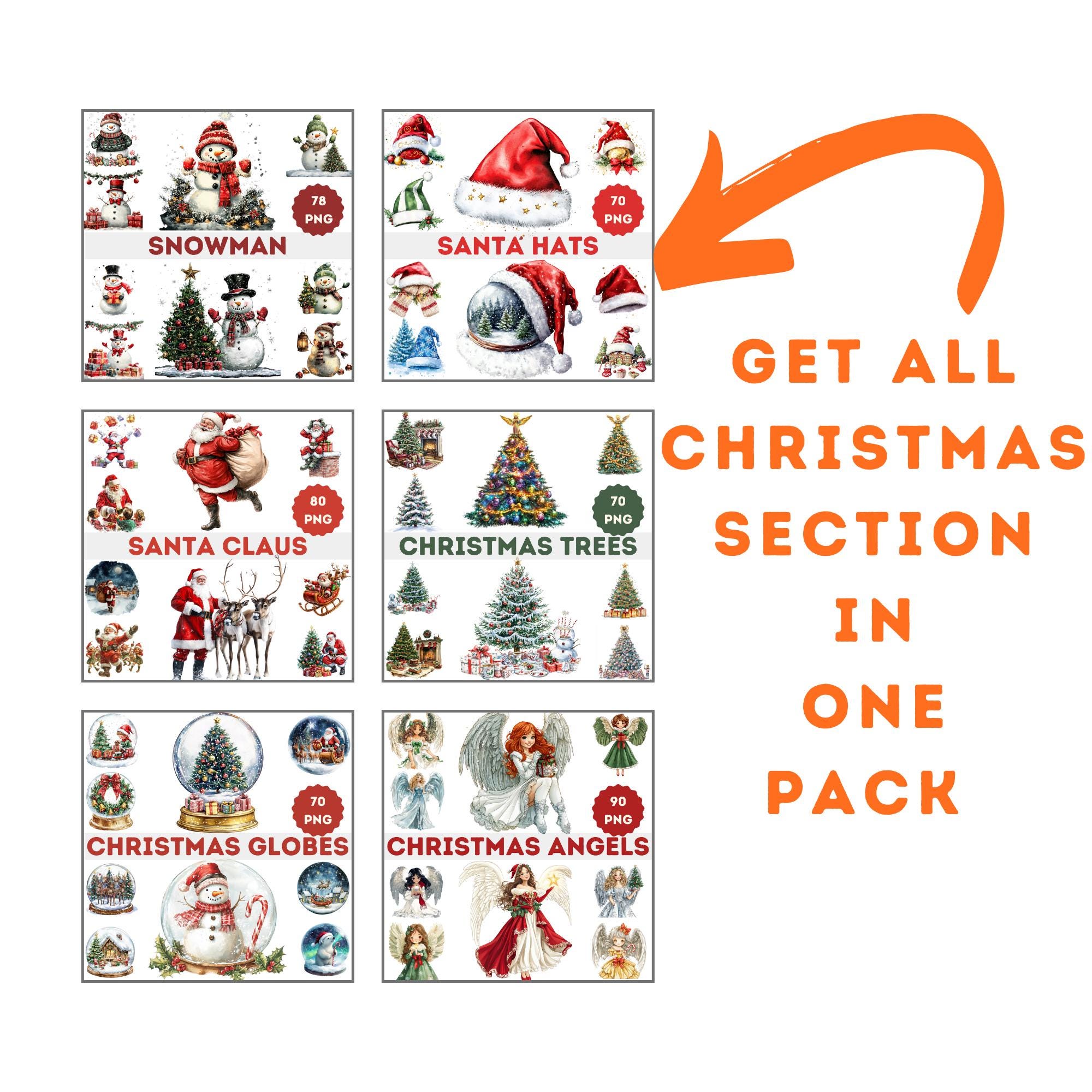 Christmas Clipart Bundle, Watercolor Christmas Collection, Santa Hats ...