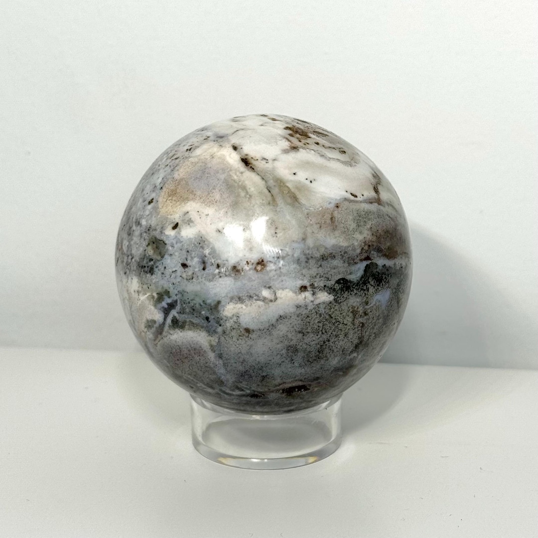 Polychrome Jasper Sphere: Cream, Charcoal, and Lavender Marble Pattern ...
