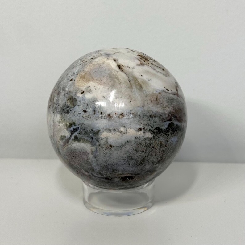 Polychrome Jasper Sphere: Cream, Charcoal, and Lavender Marble Pattern ...