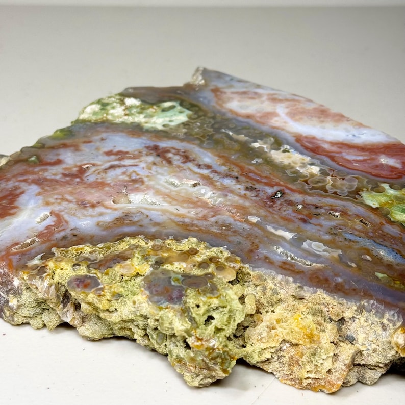 Swirled Pink-green Ocean Jasper Slab: Micro-geodes, Botryoidal Accents ...