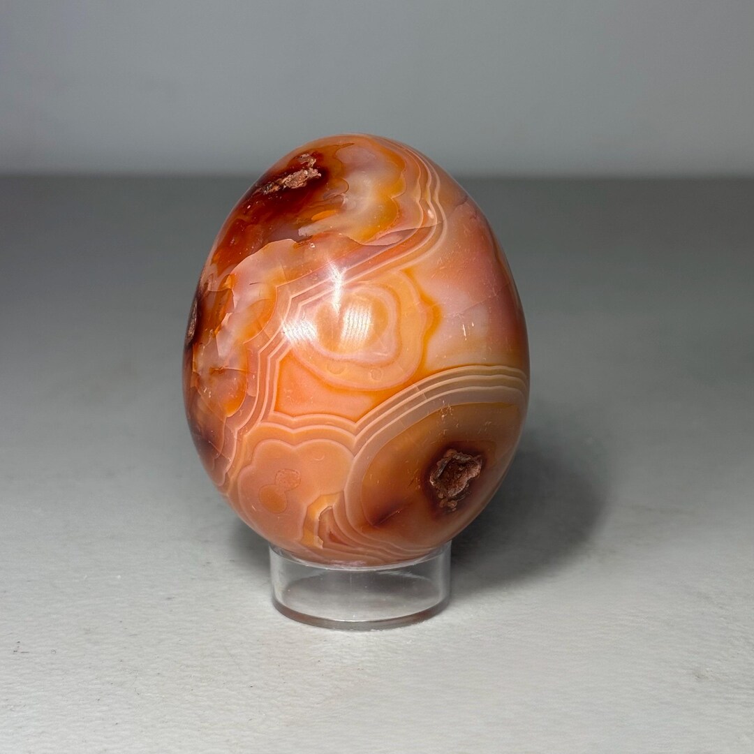 Carnelian Agate Egg – Bold Peach & Rust Bands With Raw Inclusions for ...