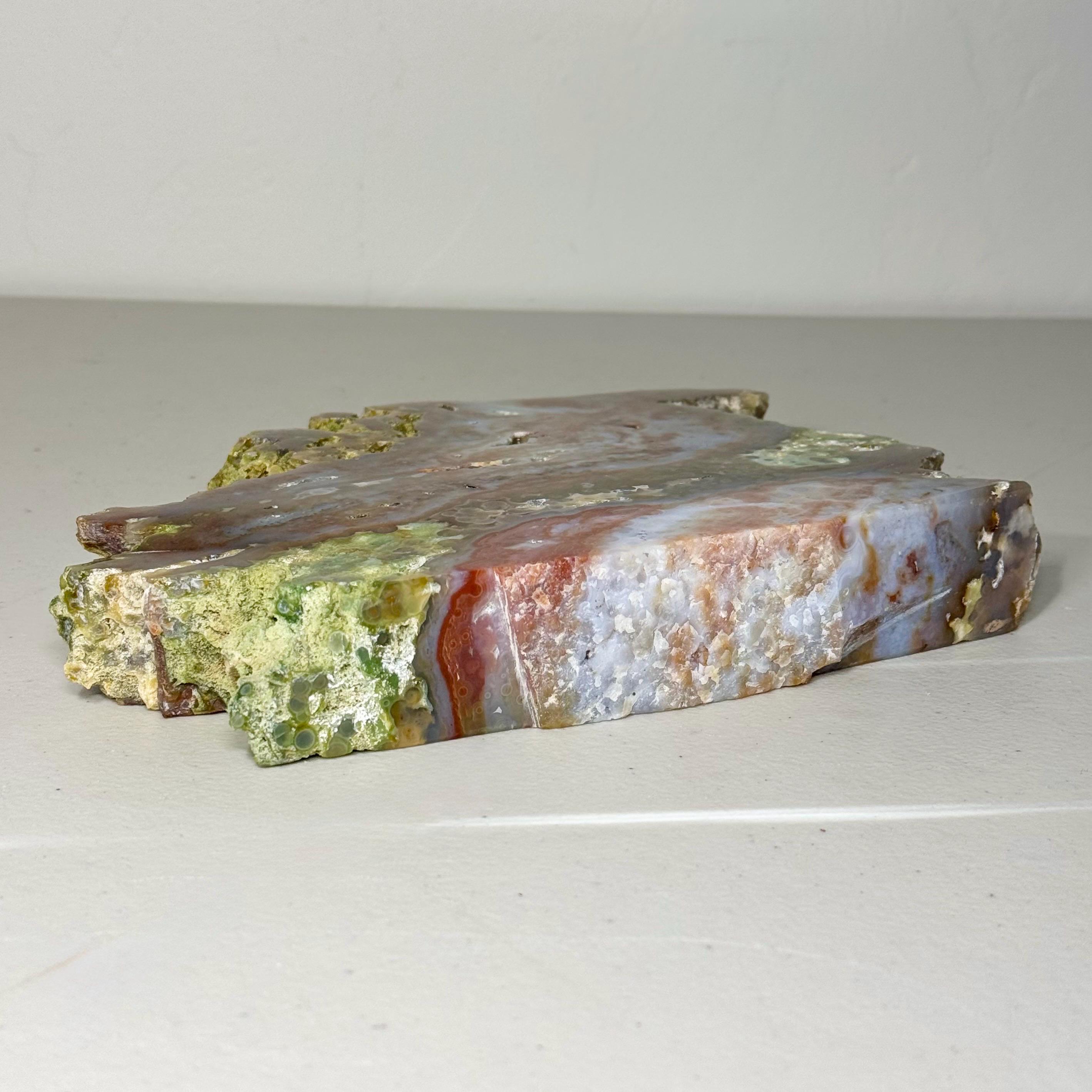 Swirled Pink-green Ocean Jasper Slab: Micro-geodes, Botryoidal Accents ...