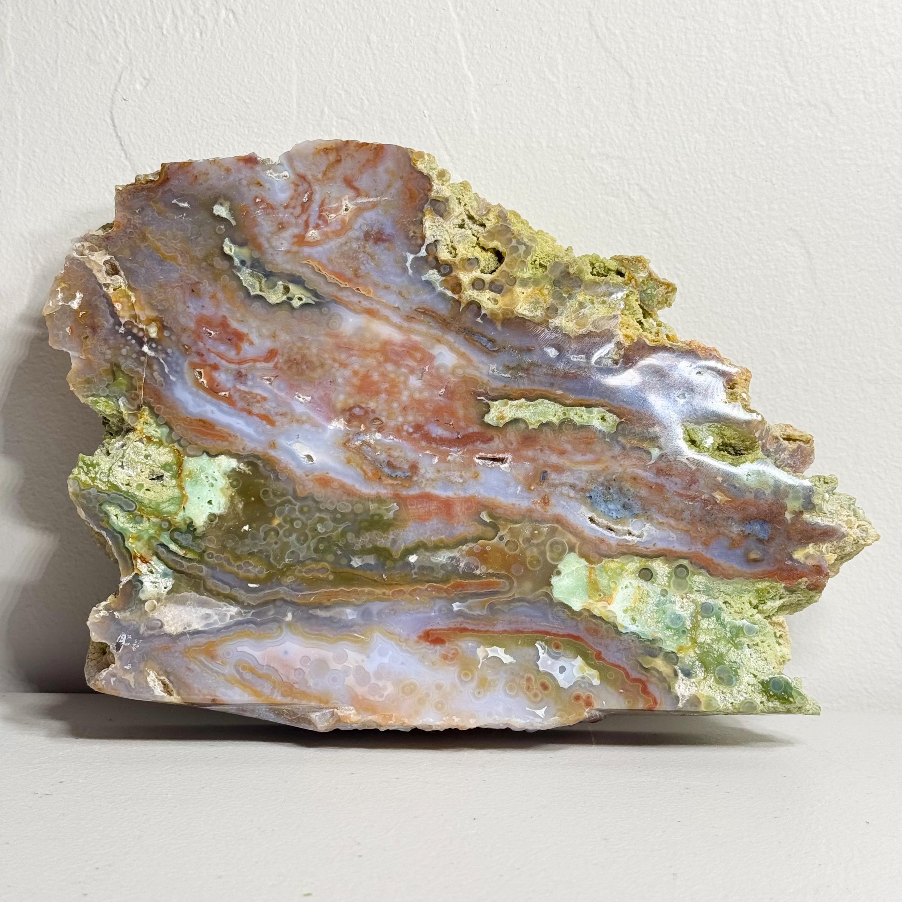 Swirled Pink-green Ocean Jasper Slab: Micro-geodes, Botryoidal Accents ...