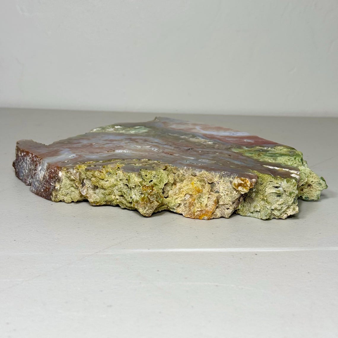 Swirled Pink-green Ocean Jasper Slab: Micro-geodes, Botryoidal Accents ...