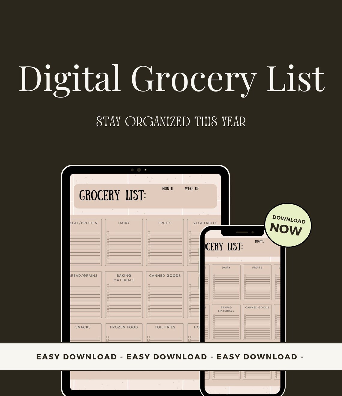 Digital Grocery List, Grocery List Template, Digital Planner, Goodnotes ...