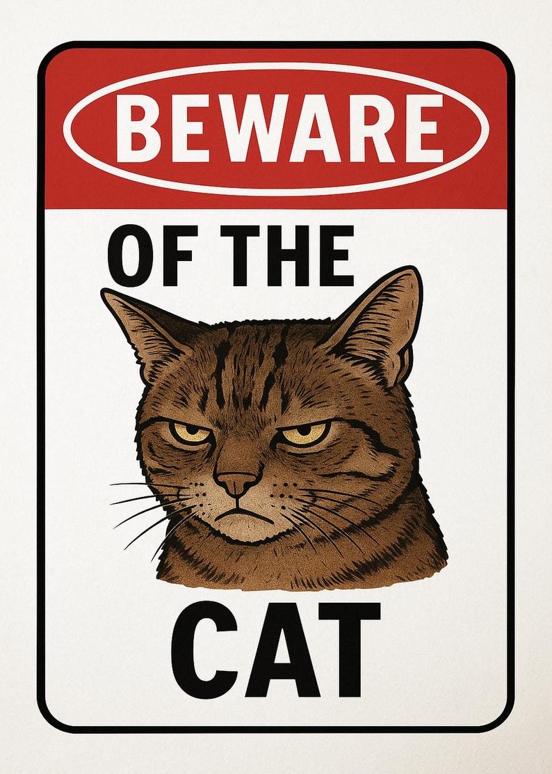 Funny “beware of the Cat” Printable Sign | Instant Download | Cat Wall ...