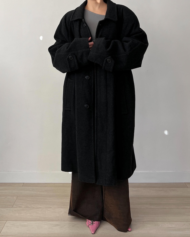 Grey Insulated Vintage Wool Midi Coat Jacket / Oversize Warm Inner Down ...
