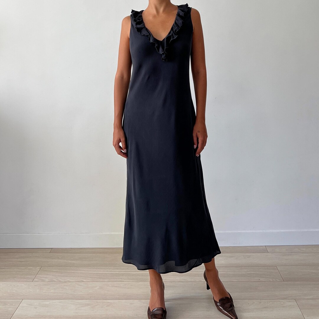 Silk Frill Neck Ruffle Vintage Dress - Etsy