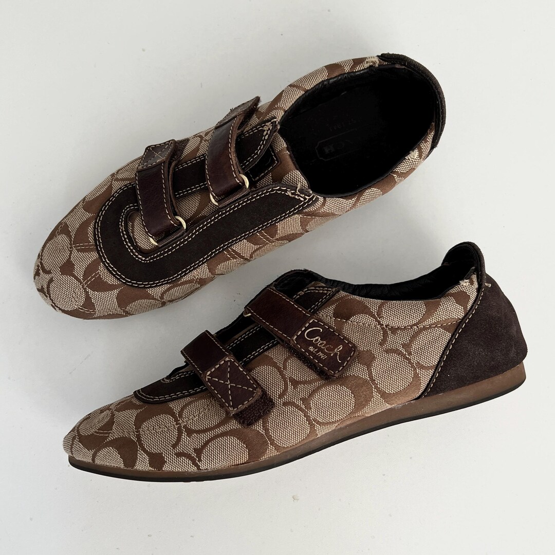 Coach Brown Shoes Velcro Straps Trainers / Archive Rare Y2k 00s Leather Suede Logo Sneakers ...