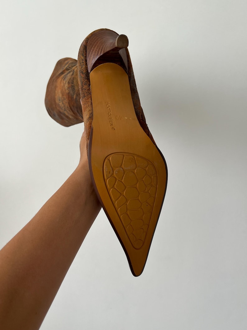 Printed Pointed Toe Heel Ankle Boots / Vintage Distressed Effect Y2k ...