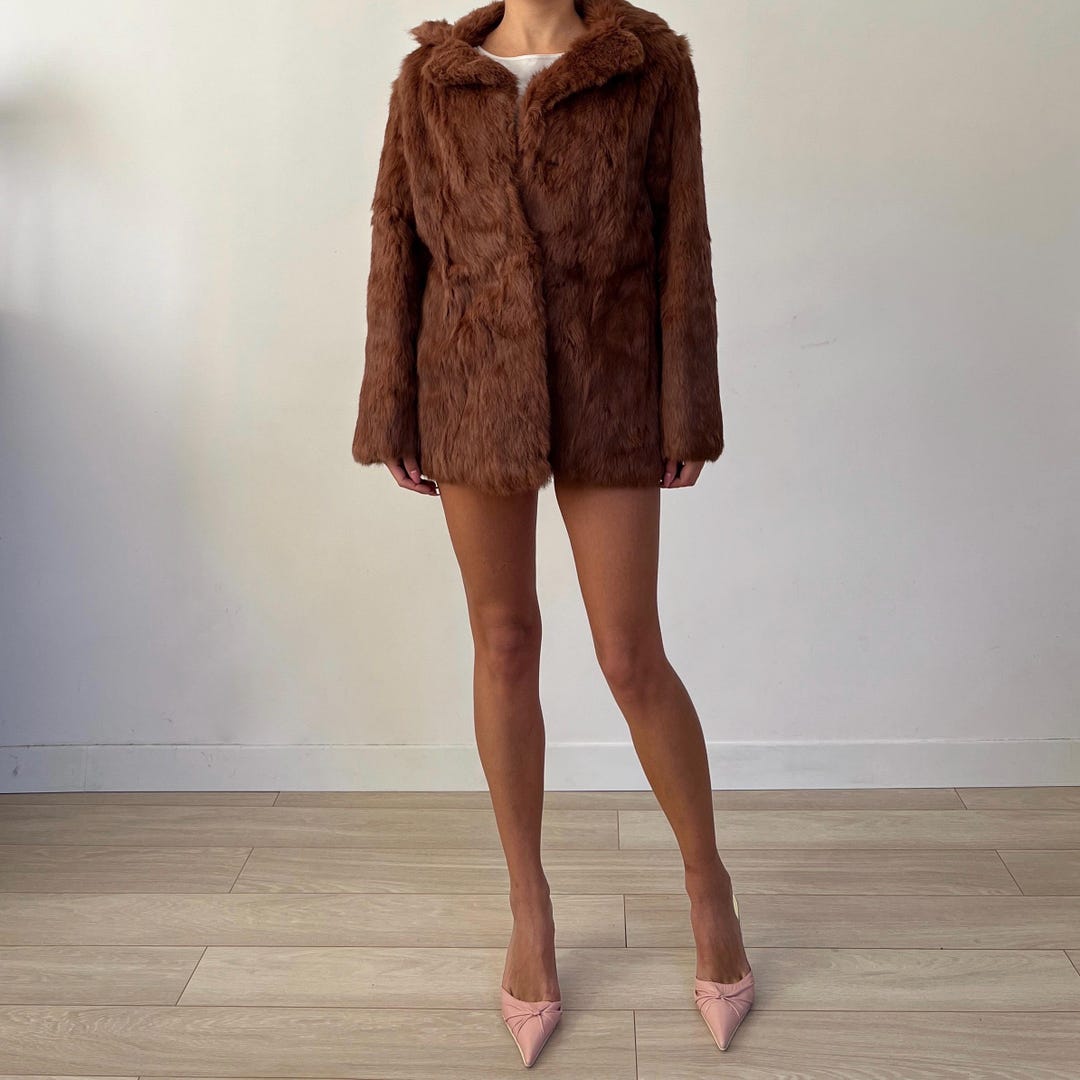 Vintage Brown Genuine Real Rabbit Fur Jacket 90s / Authentic Bohemian ...