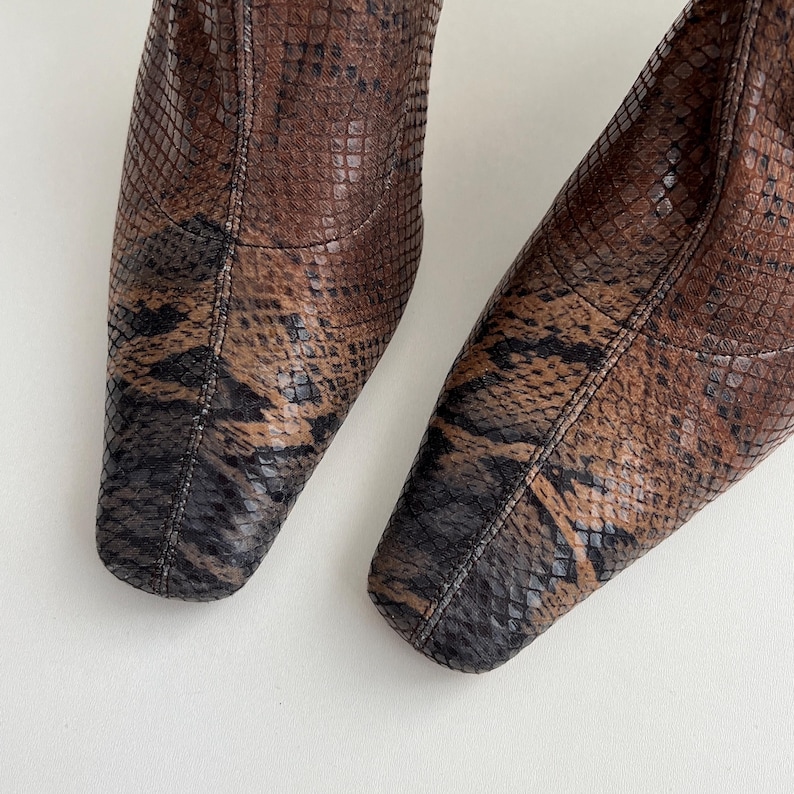 Vintage Genuine Leather Snakeskin Square Toe Ankle Boots / Real Vero ...