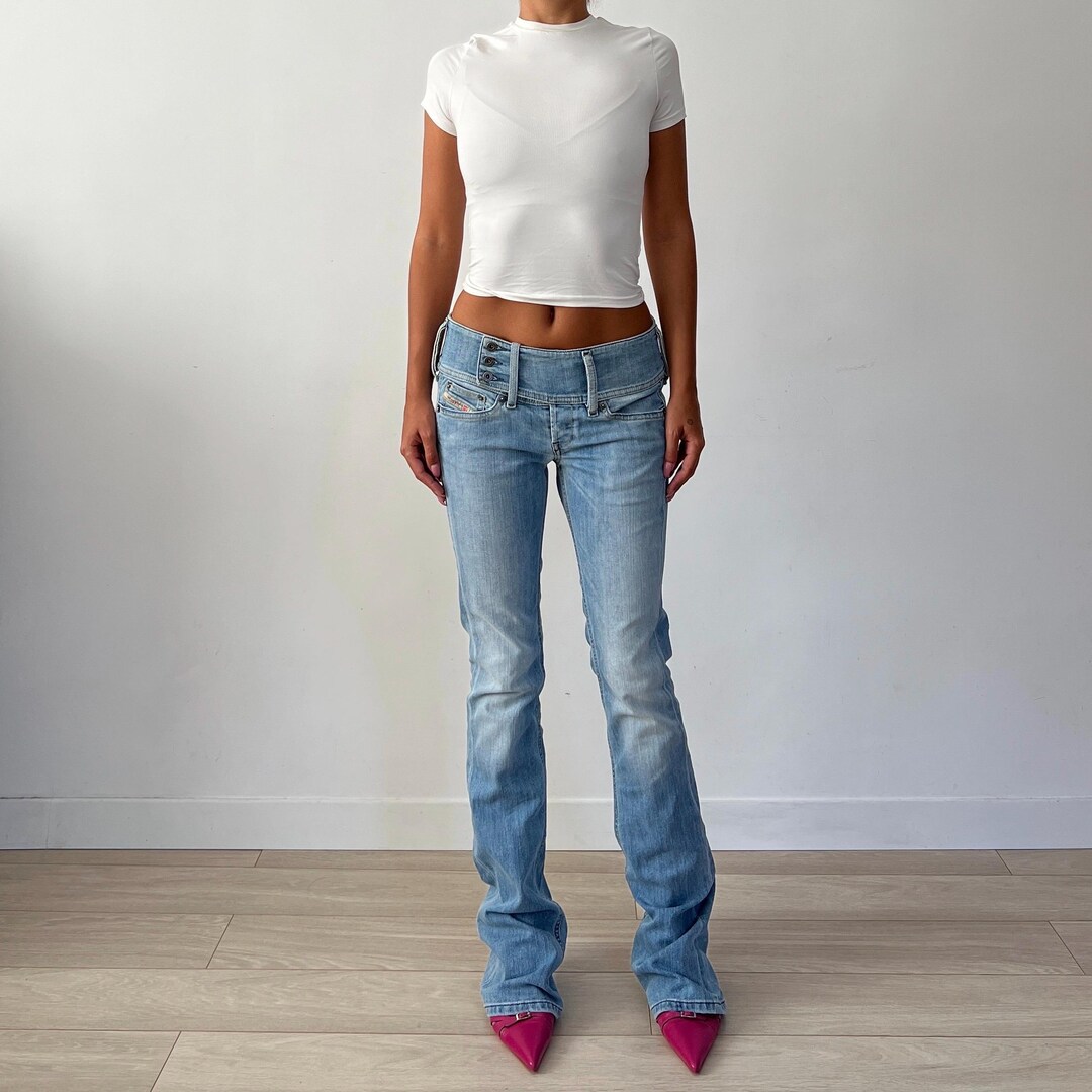 Diesel Cherock Light Blue Belted Low Rise Bootcut Flared Jeans / Denim ...