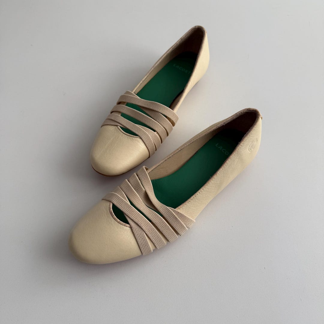 Rare Lacoste Leather Butter Milk Strapped Sporty Ballet Flats Sneakers ...