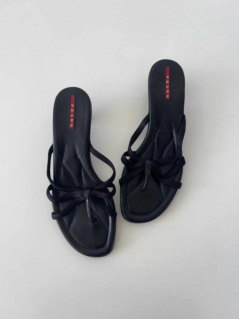 Black Prada Leather Fabric Flip Flop Strap Sandals EU 38 - Etsy