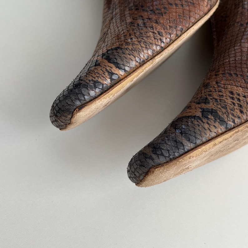 Vintage Genuine Leather Snakeskin Square Toe Ankle Boots / Real Vero ...