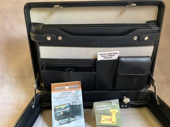 Expanding briefcase - textured black exterior - 1990s - Gem