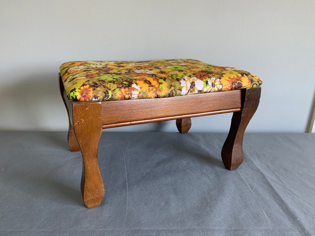 Vintage Wooden Footstool - With Vintage Floral Fabric Top - the ...