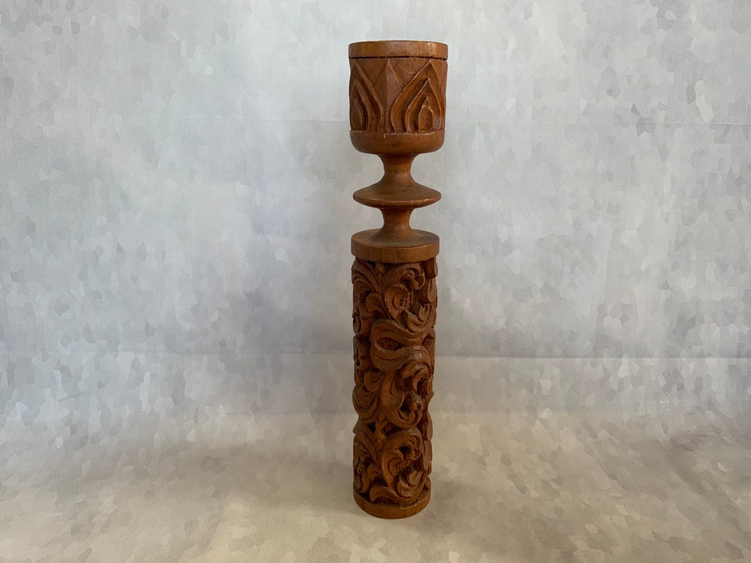 Carved Wood Candlestick Holder - Etsy