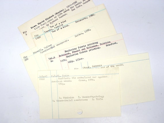 50 Library Card Catalog Cards | Etsy