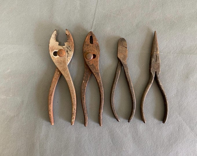 Set of 4 Antique Pliers and Wire Cutters – Rustic Hand Tools for ...