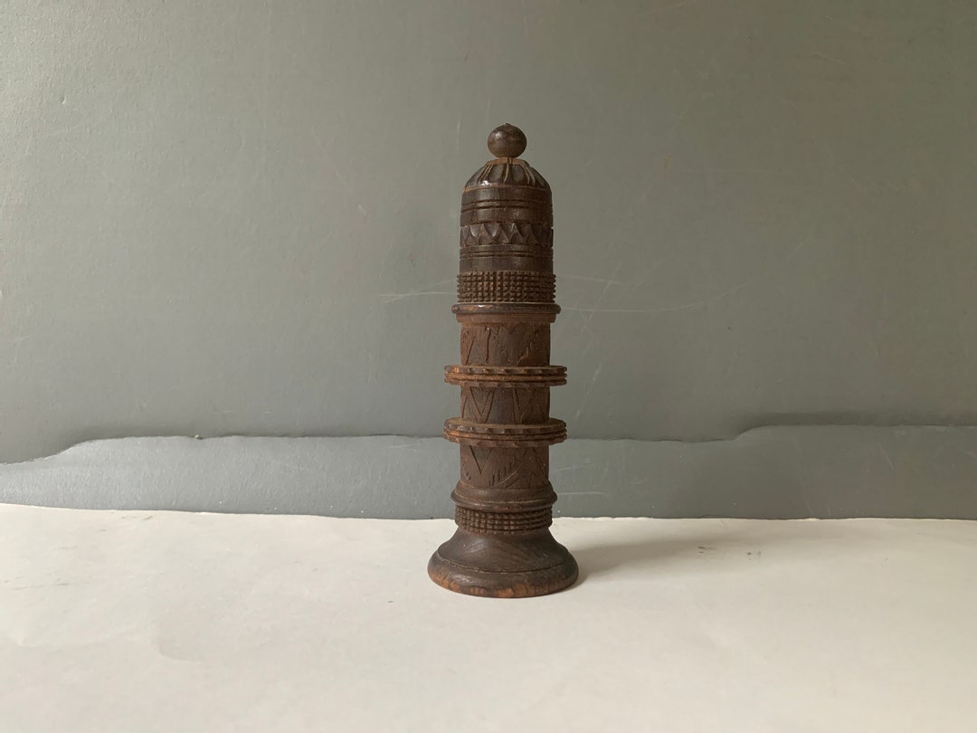 Antique Treen - 19th Century Hand Carved Thread or Needle Holder - Etsy