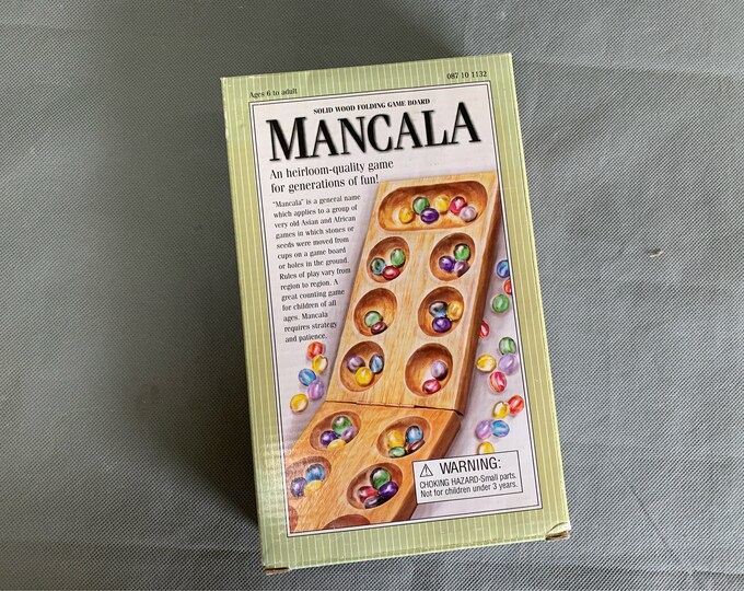 Mancala Game - All Wood Board With Glass Playing Pieces - With Original ...