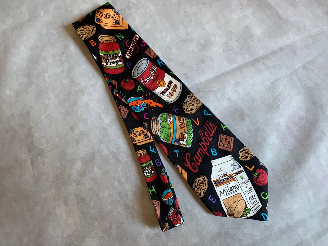 Vintage Necktie Featuring Favorite Foods Milano Cookies, Campbells Soup ...