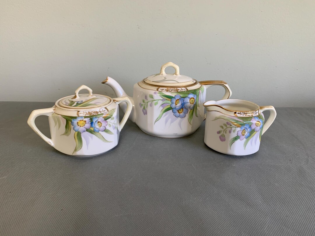 Hand Painted Nippon Tea Set - 3-piece Floral Porcelain Set With Teapot ...
