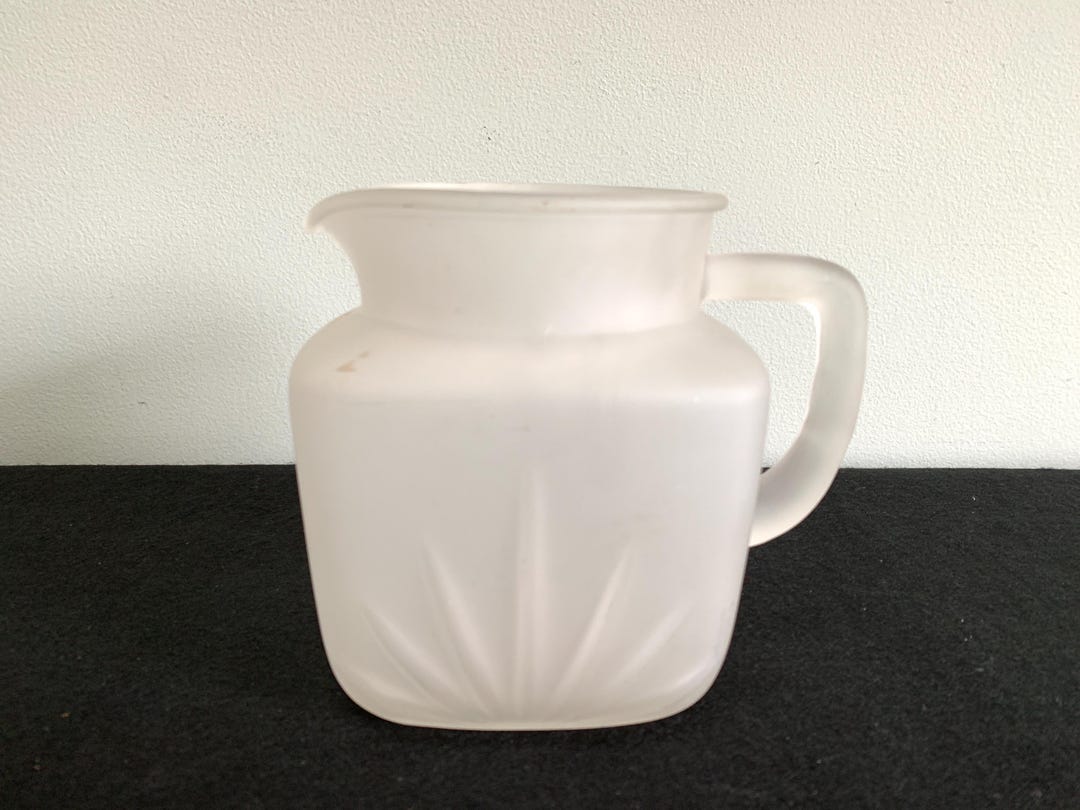 Vintage Frosted Glass Pitcher - Deco-style Pressed Glass Jug With Fan ...