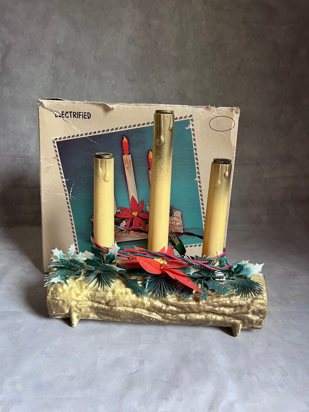 Vintage Electrified Yule Log & Candles - Union Products - With Box - Etsy