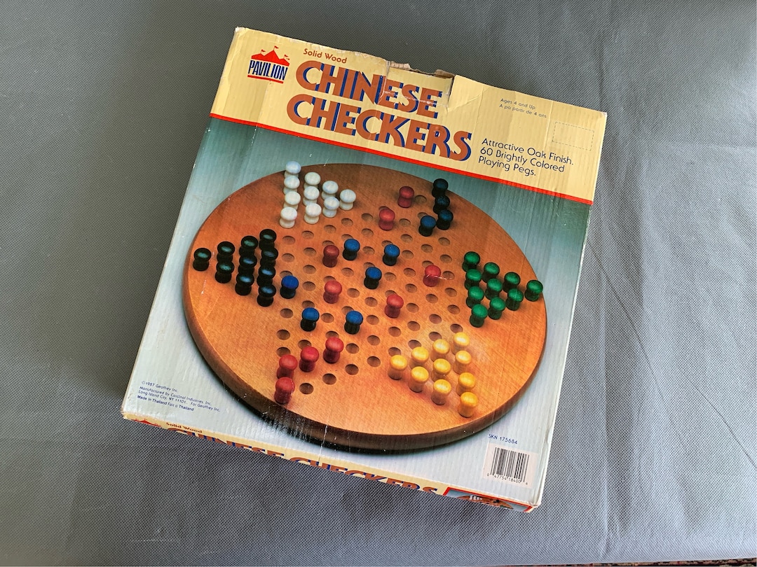 Vintage Chinese Checkers Game in the Original Box - Oak Finished Wood ...