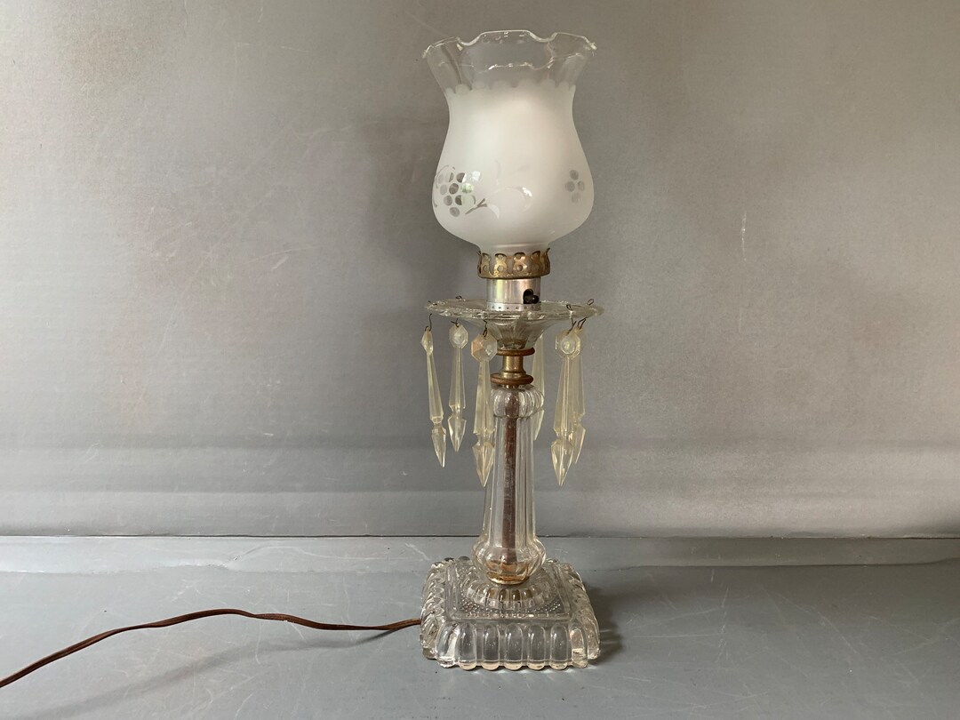 Antique Lamp With Frosted Shade - Needs Rewired - Glass Table Lamp - a ...