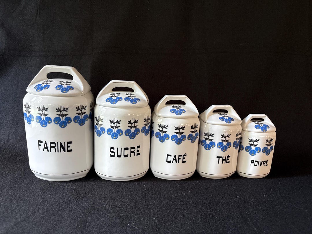 Set of 5 Canisters With Stylized Blueberries - 1940s France - Ceramic ...