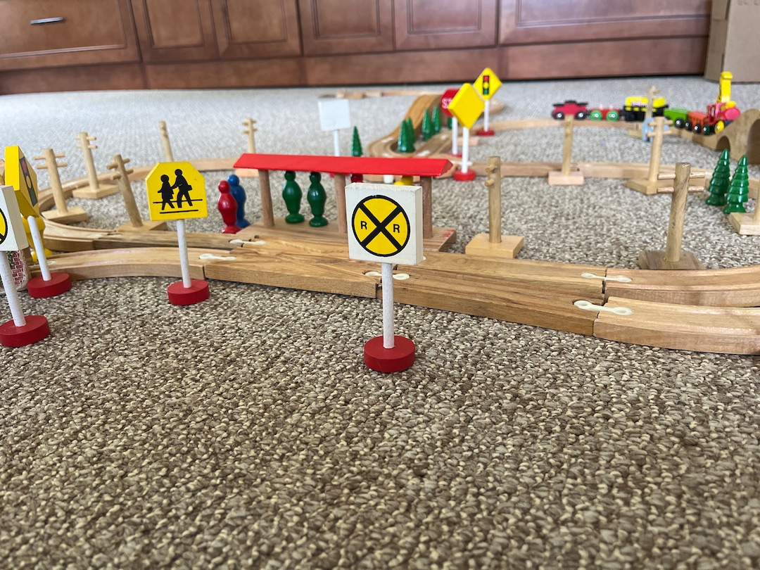 Vintage Toy Train Set 1980s Mostly Wood With Train Cars, Signs, People ...