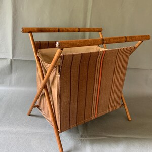 Vintage Wood Framed Project Basket - Lined Cotton Basket - Interior ...