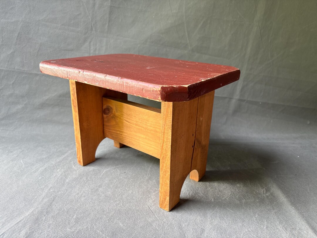 Vintage Wooden Footstool – Small Rustic Solid Wood Stool With Brownish ...