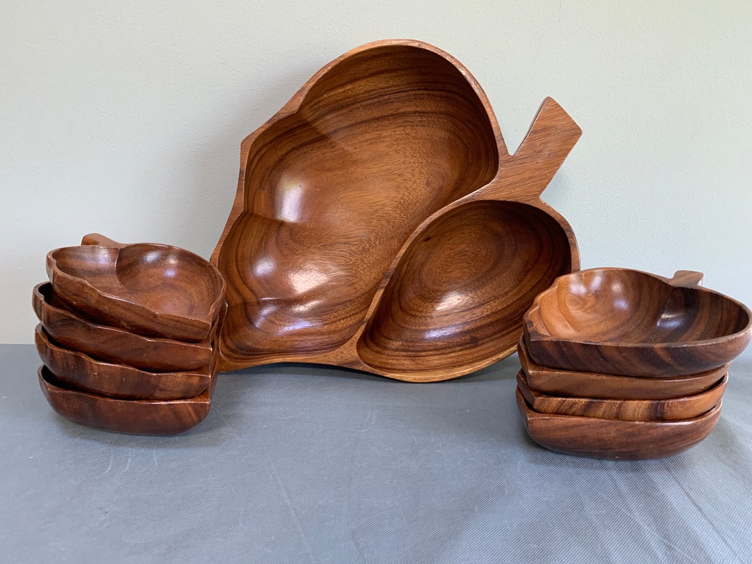 Gorgeous Wooden Serving Set - Giant Bowl + 8 Smaller Bowls - Etsy