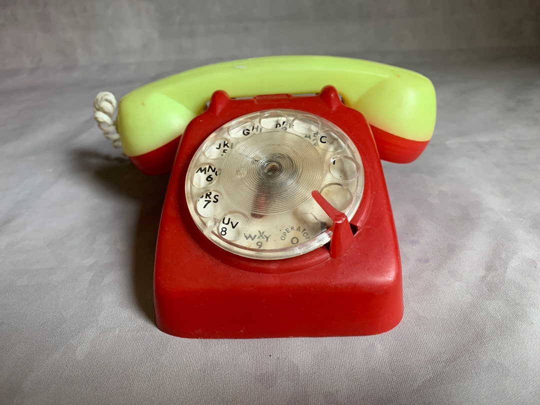 Toy Rotary Phone - Bright Yellow and Orange - With Movement - Made in ...