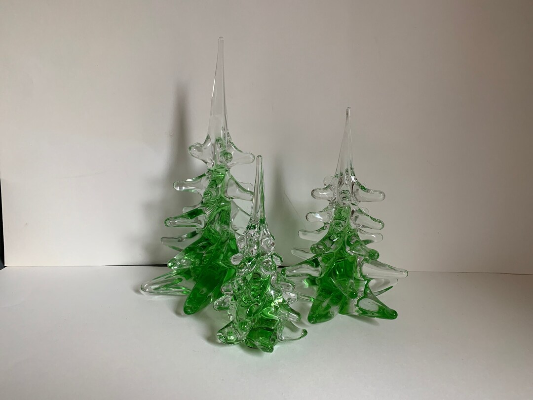 Set of 3 Glass Pine Trees Solid Glass With Green Details - Etsy