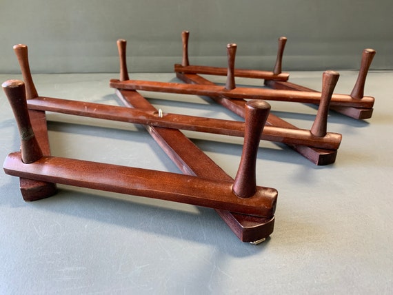 Vintage Wooden Peg Rack Solid Wood Great Patina 9 Pegs | Etsy