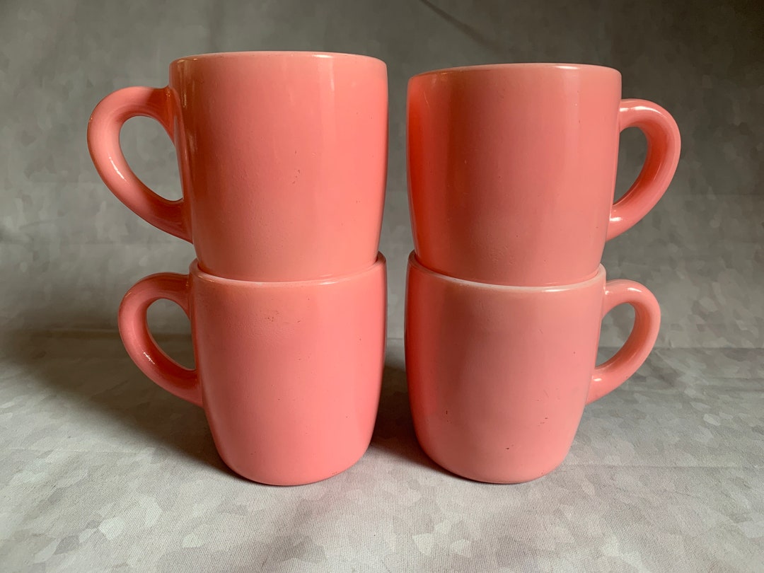 Set of 4 Bubblegum Pink Milk Glass Mugs Great Condition - Etsy
