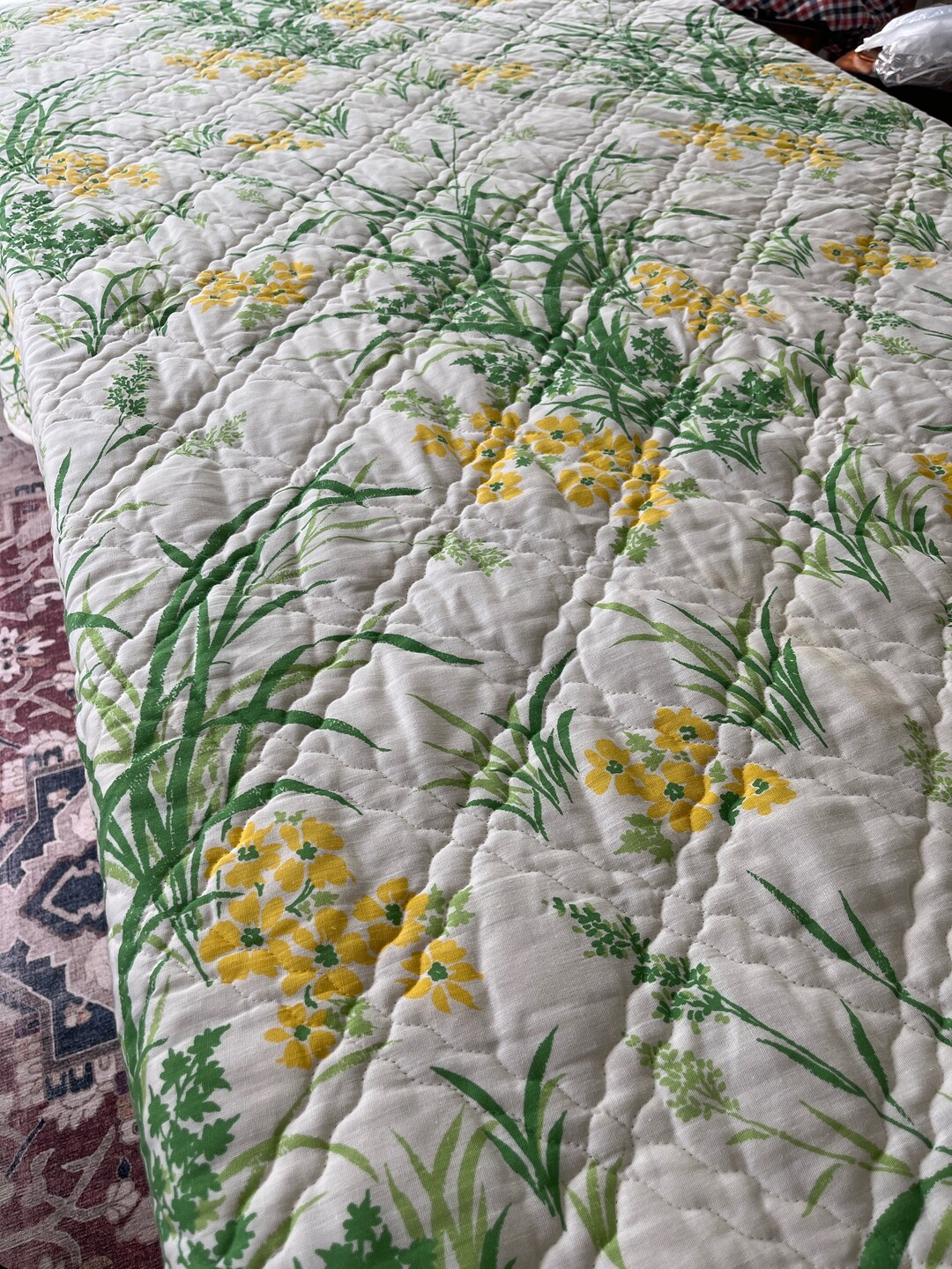 Vintage Full Comforter - Green and Yellow Floral - King Size - Etsy