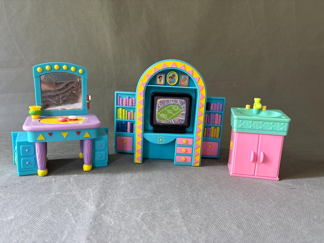 Dora the Explorer Miniature Furniture Lot – 2000s TV Stand, Vanity, and ...
