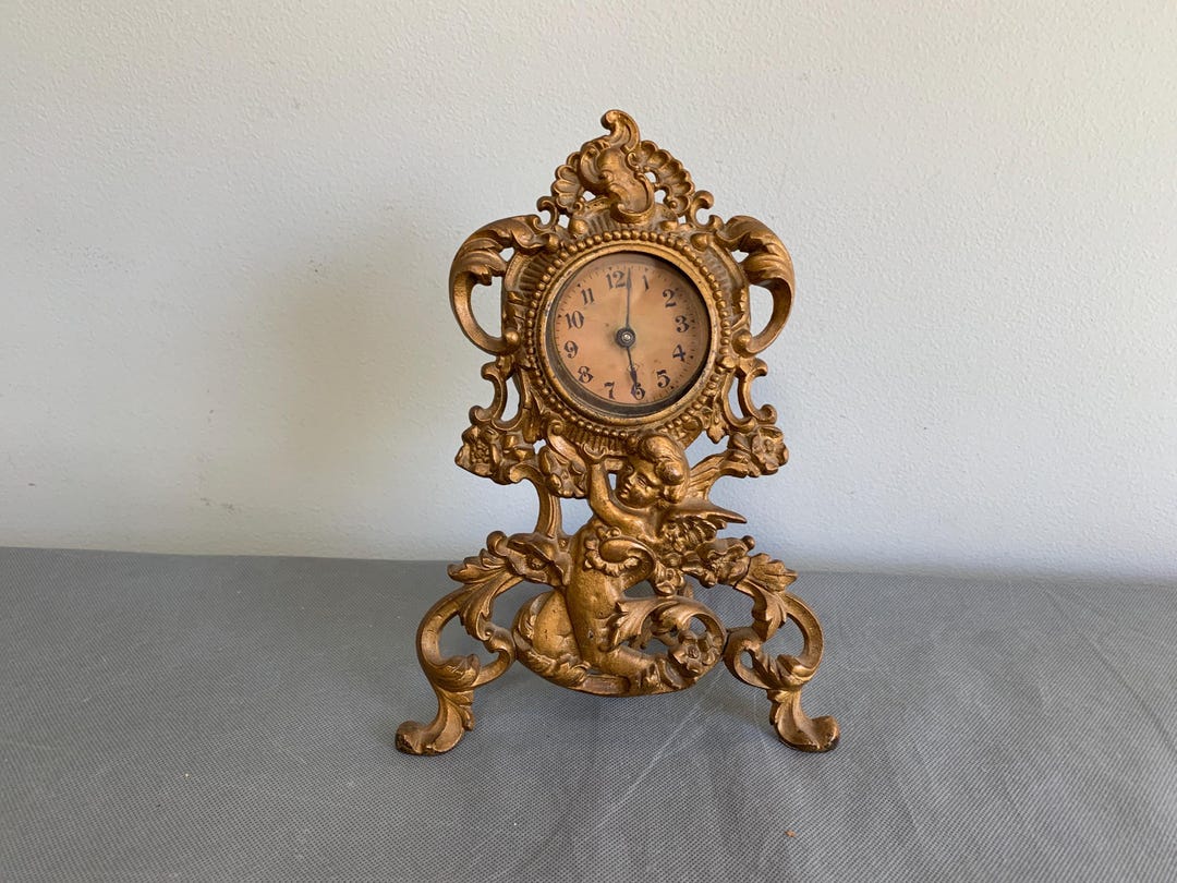 Antique French-style Gilt Metal Cherub Clock – Ornate Figural Tabletop ...