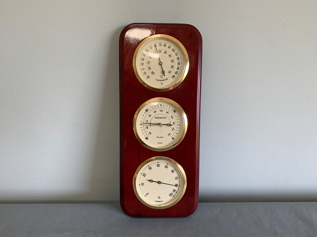 Vintage Thermometer, Hygrometer, Barometer on Wood - Celsius and ...