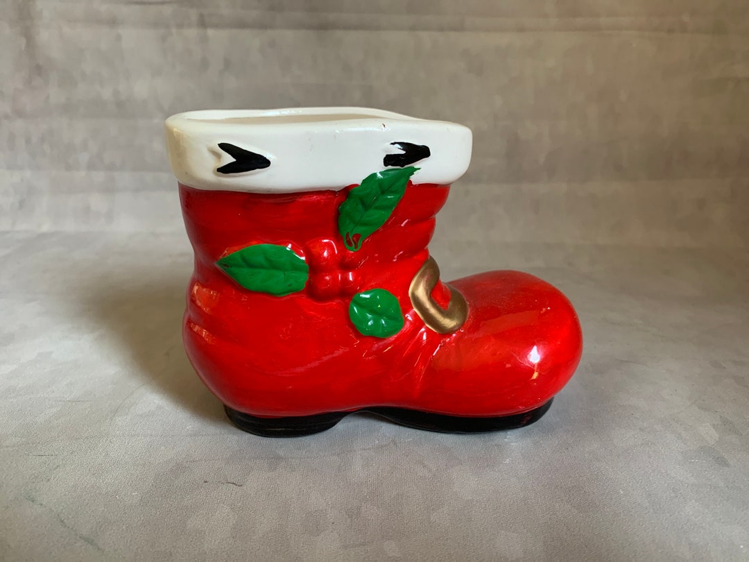 Vintage Santa Boot - Ceramic - Perfect for Candy Canes or a Pretty ...